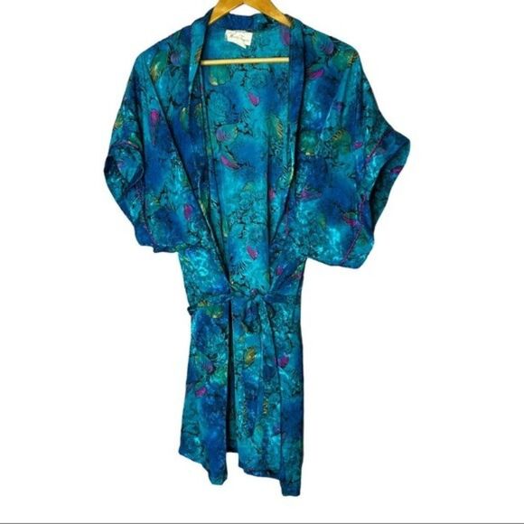 Vintage | Intimates & Sleepwear | Vintageteal Robe Kimono Tie Waist ...